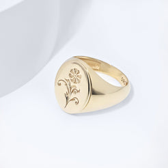 Floral Engraved 14k Gold Signet Ring - Women's Luxury Jewelry ...